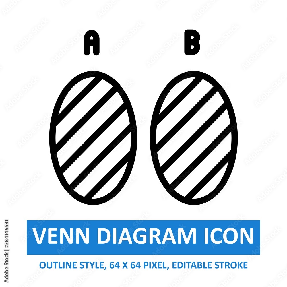 venn diagram icon outline style on white background. chart and diagram ...