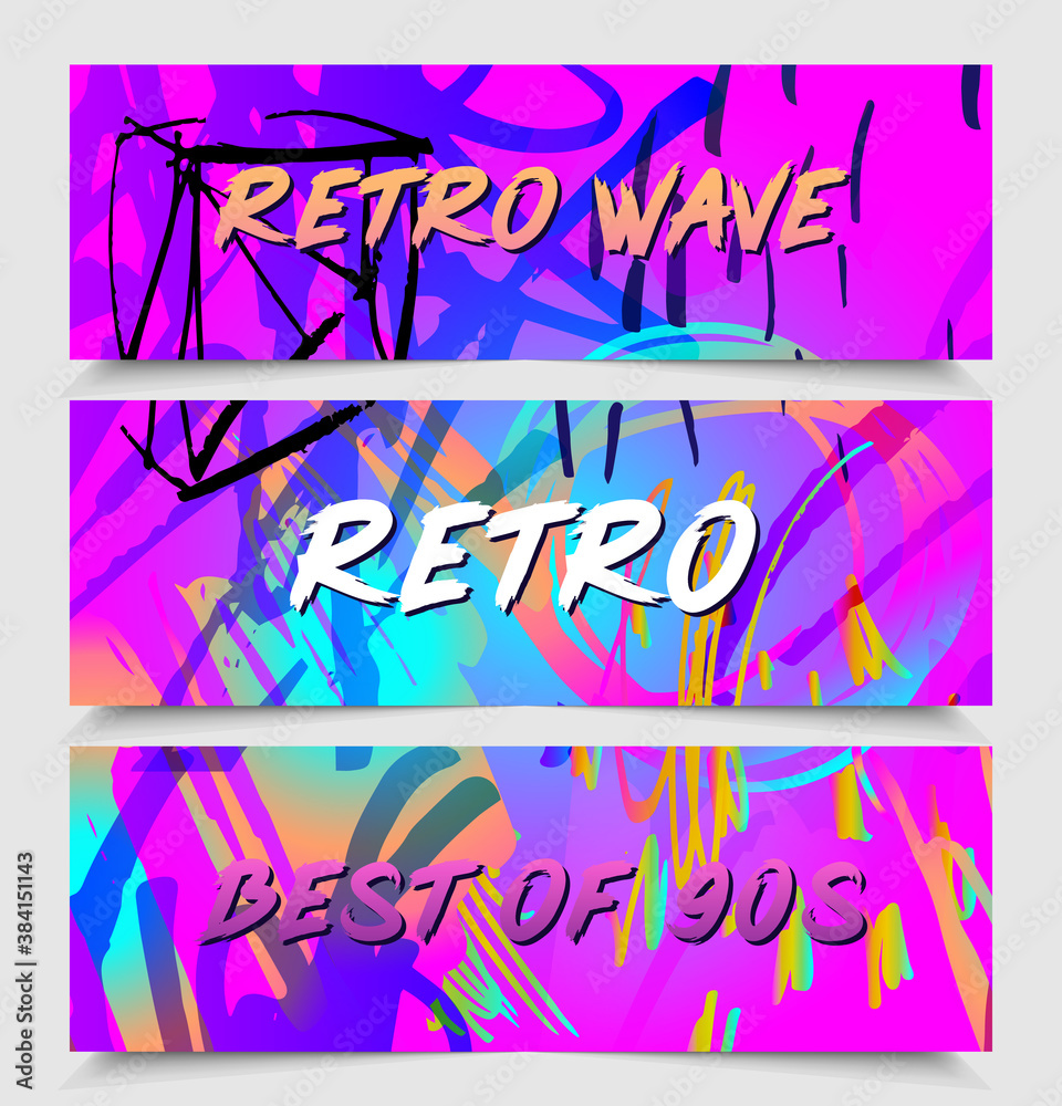 Retro Futurism flyer set. Vector futuristic synth wave illustration ...