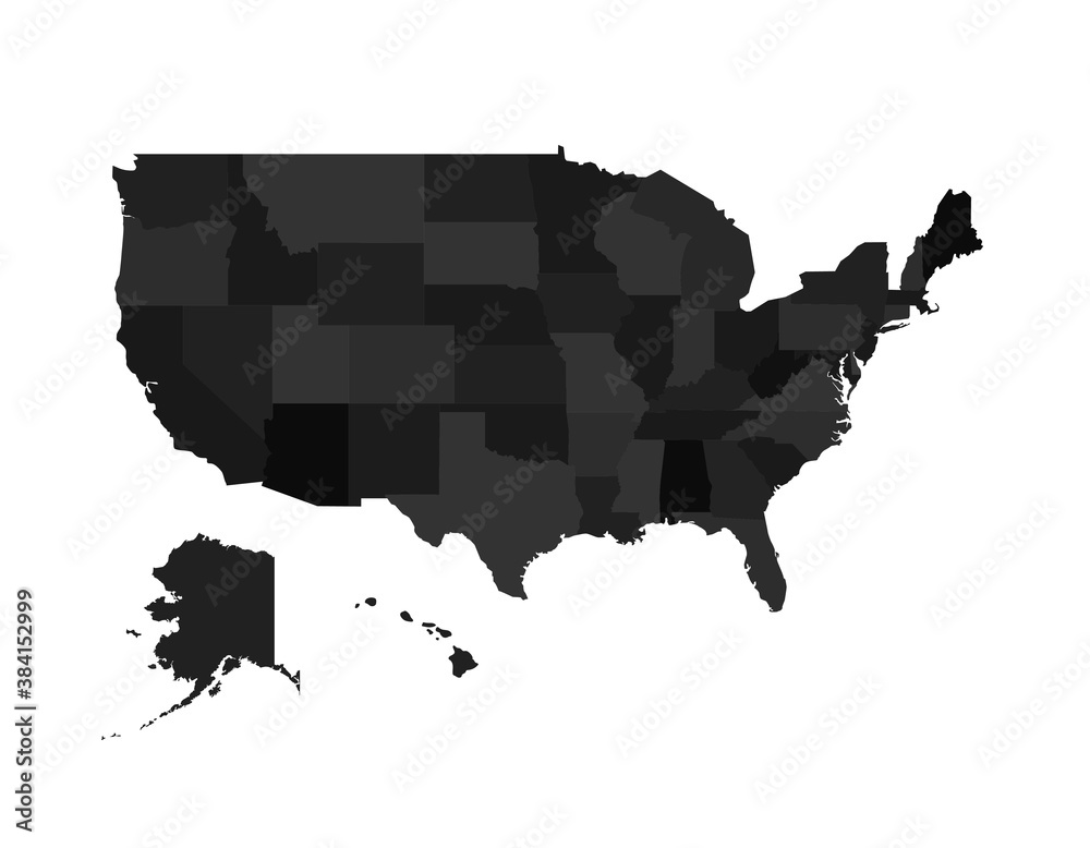 USA map with states in grey colours isolated on a white background ...