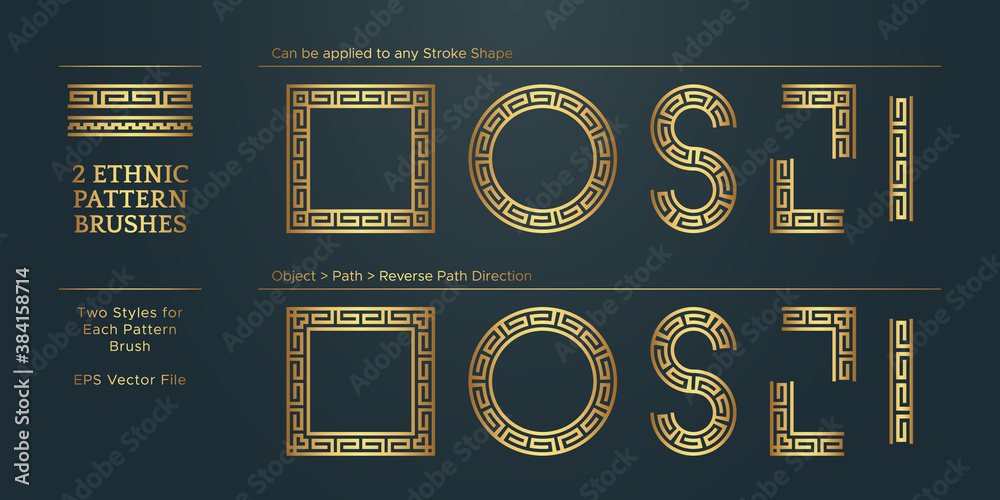 Vintage Golden Geometric Pattern Borders Frames, Traditional Ethnic ...