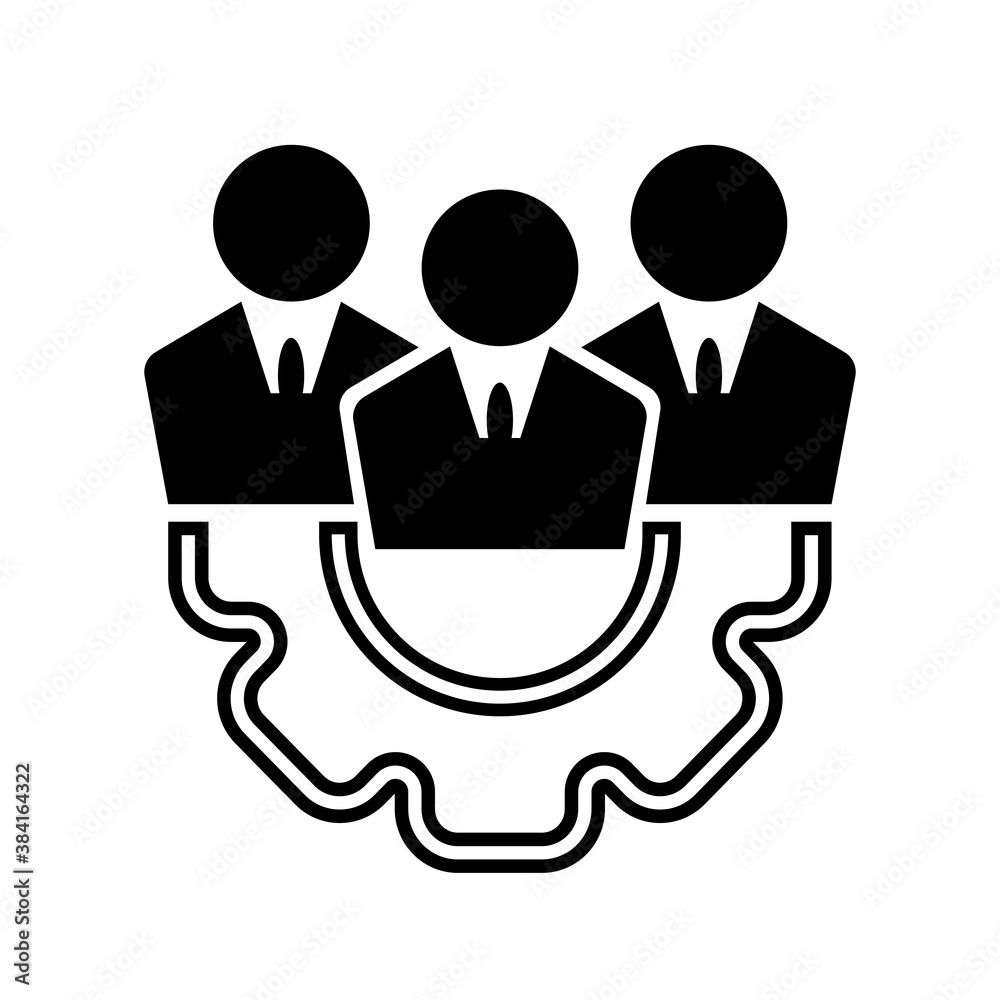 Teamwork management icon or business team or partnership icon in black ...