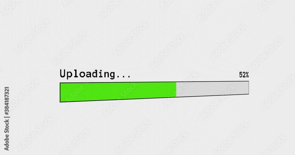 Uploading progress bar computer screen animation loop isolated on white background with green ...