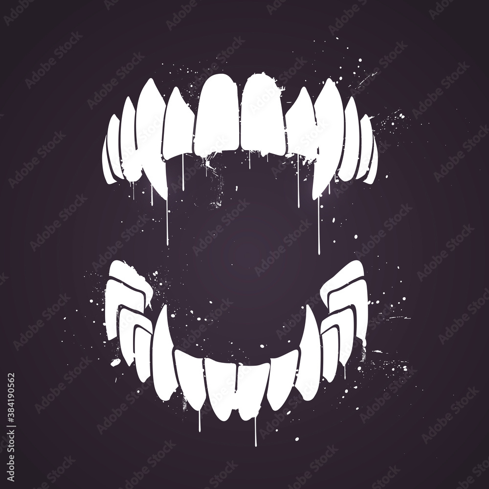 Vector Illustration Handdrawn Vampire Horror Teeth With Splatter ...