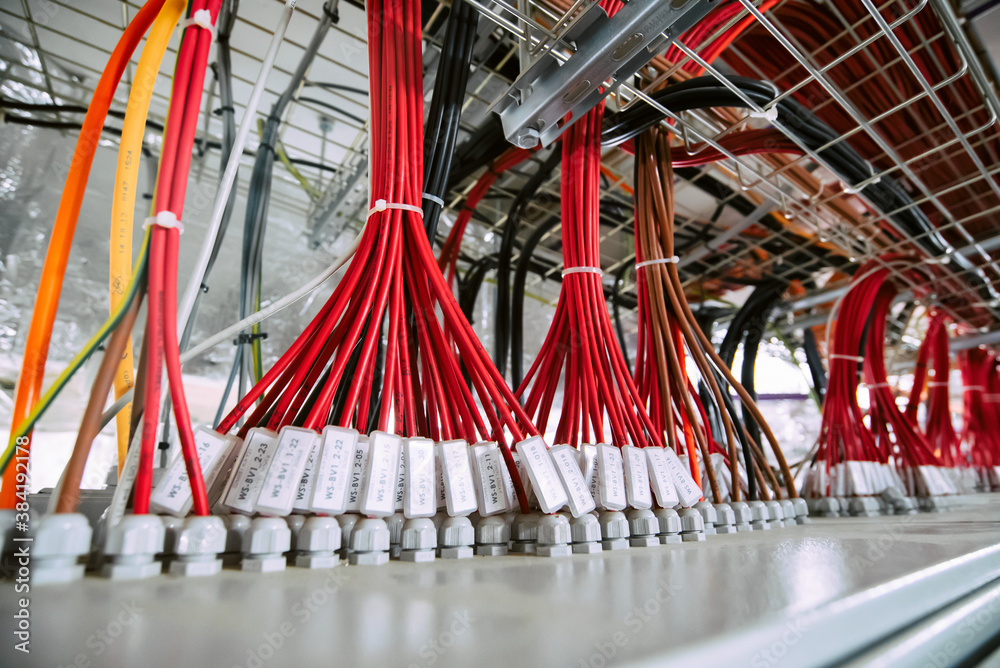 Electrical conduits system and metal pipeline installed on building ...