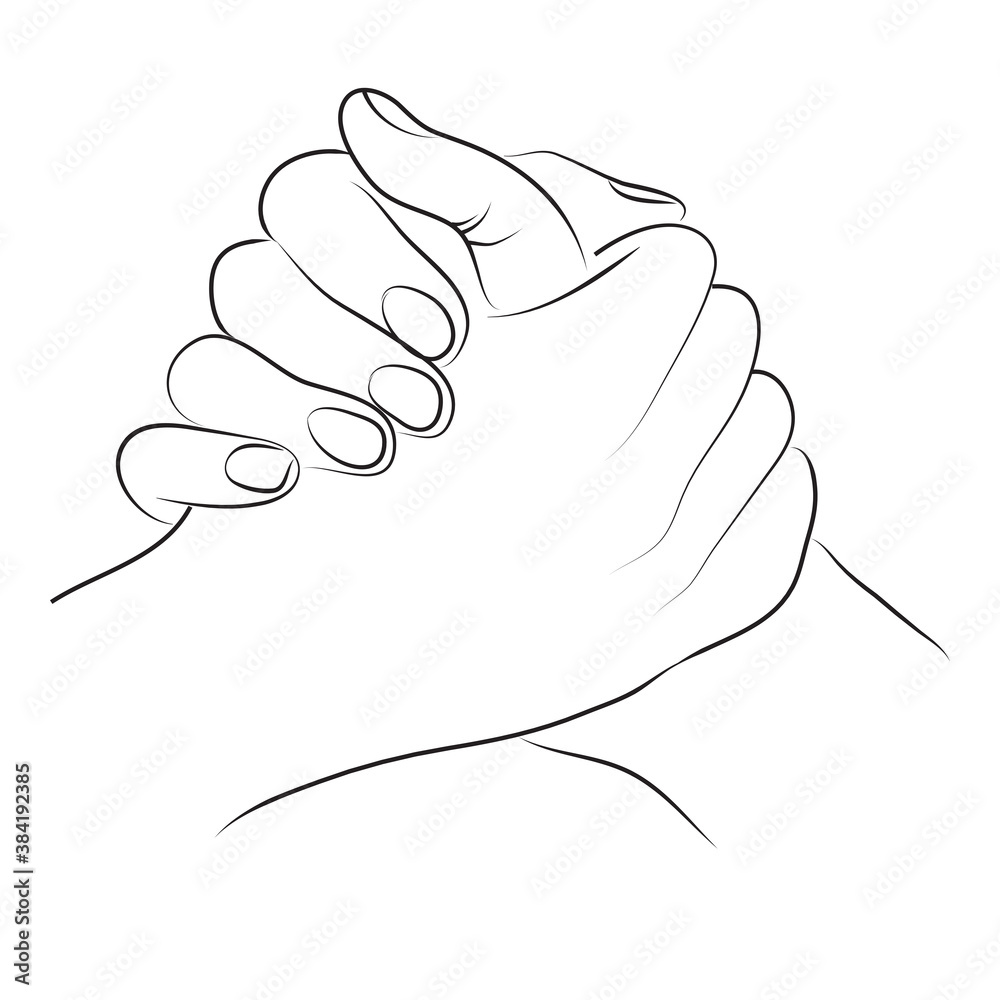 Linear sketch drawing. Hands holding together line art illustration ...