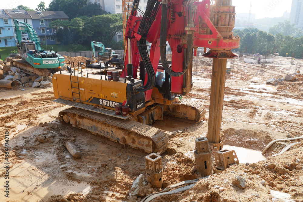 KUALA LUMPUR, MALAYSIA -MARCH 30, 2020: Bore pile rig machine at the ...