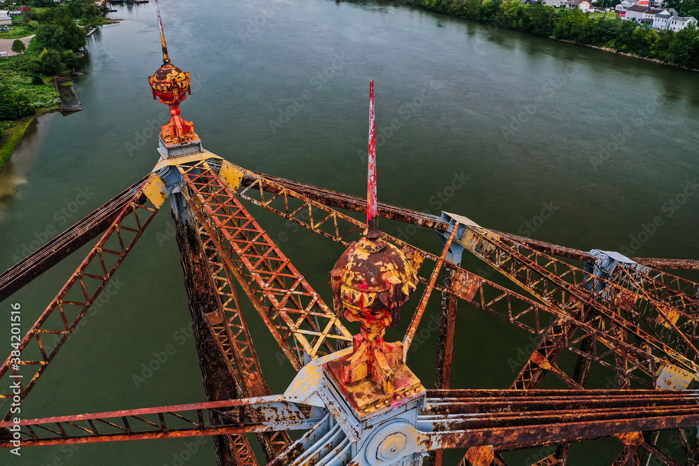 These are aerials showing the distinctive red spires atop the abandoned ...