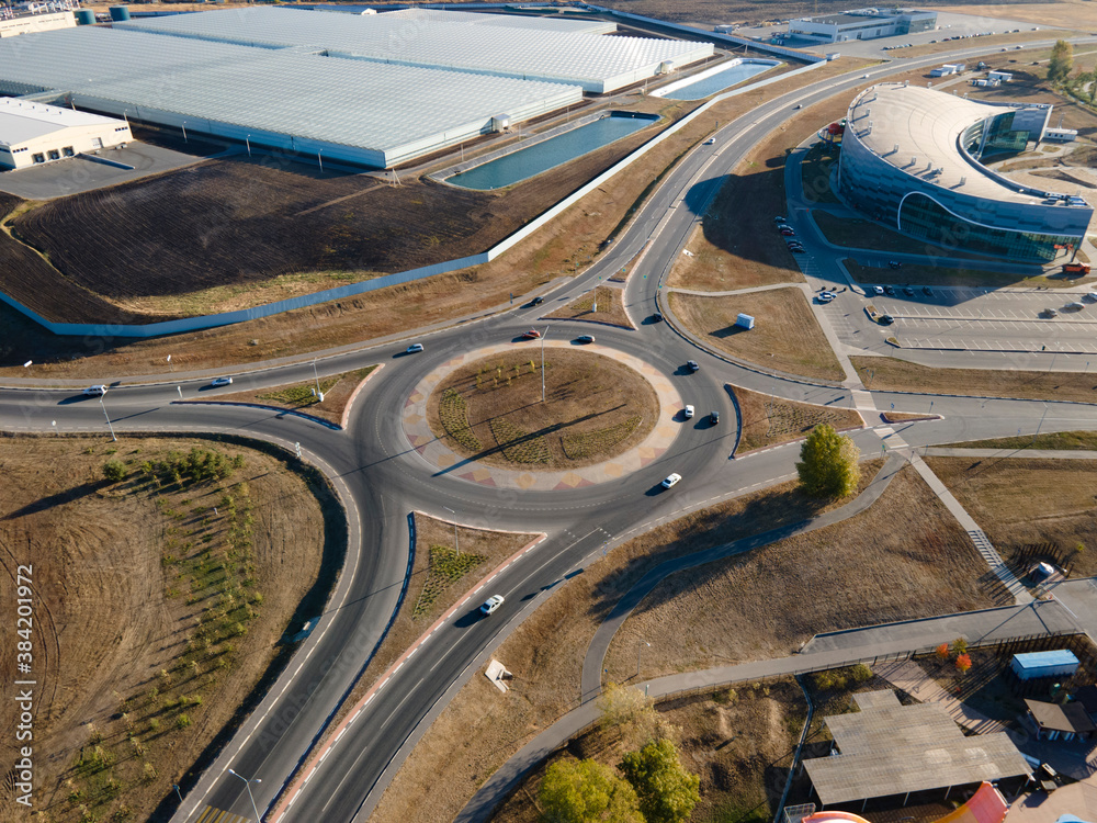 Road roundabout, Expressway with car and truck. Street Top view ...