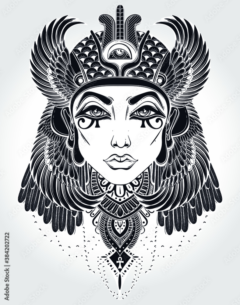 Hand-drawn vintage illustration of the ancient Cleopatra's head. Tattoo ...