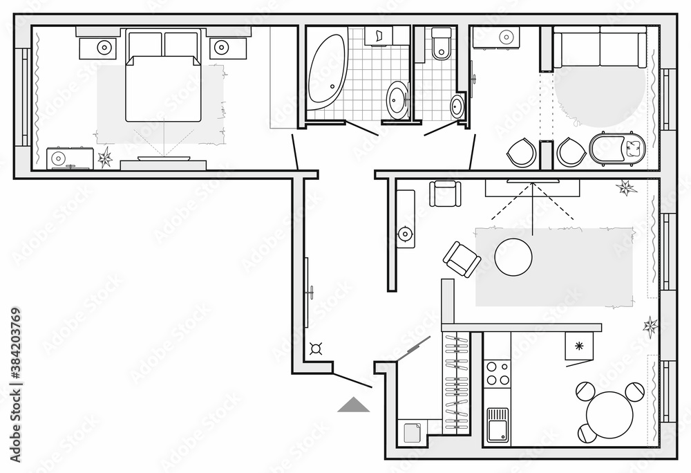 Planning of the apartment with arrangement furniture. Architectural ...