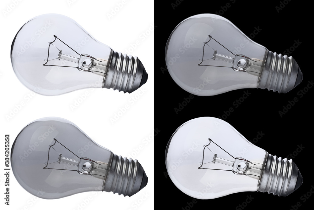 Light bulb isolated on white and black background. Realistic ...