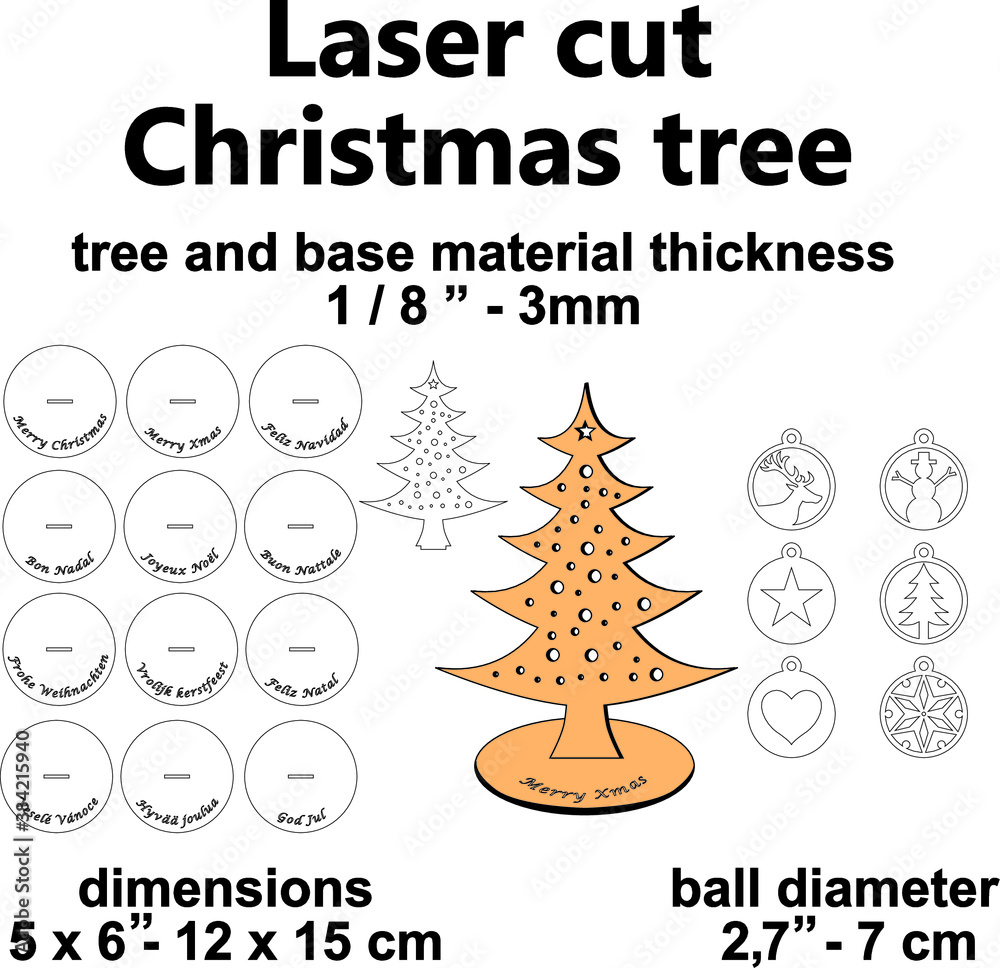 Laser cutting Laser cut Christmas tree Christmas balls vector template ...