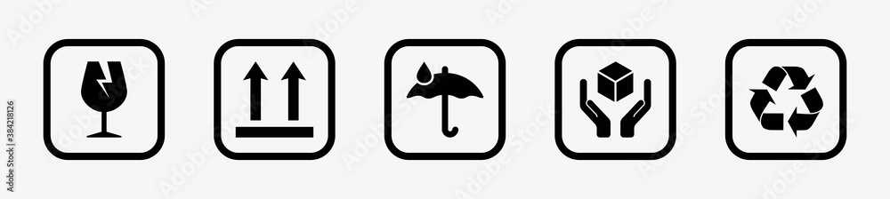 Fragile package icons set, handle with care logistics and delivery ...