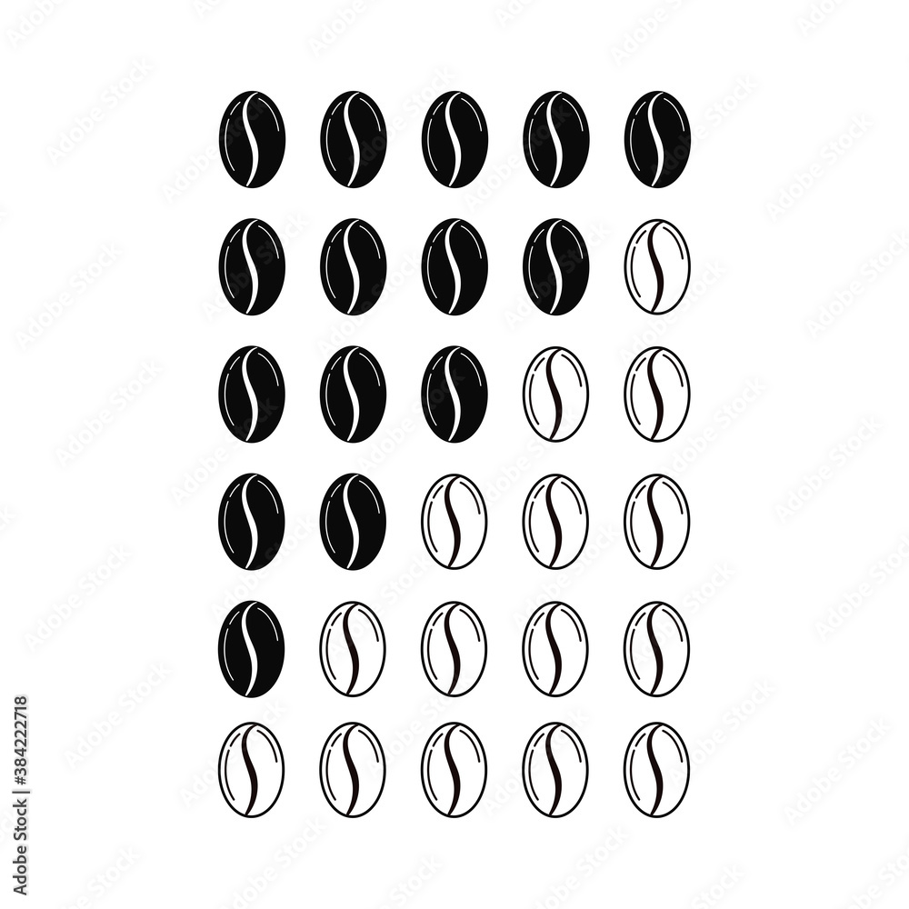 Strength of coffee beans chart icon set five button in row isolated on ...