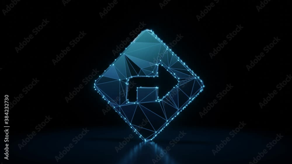 3d rendering 4k fly through wireframe neon glowing symbol of lozenge ...