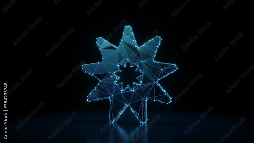 Vidéo Stock 3d rendering 4k fly through wireframe neon glowing symbol of nine tips star with ...