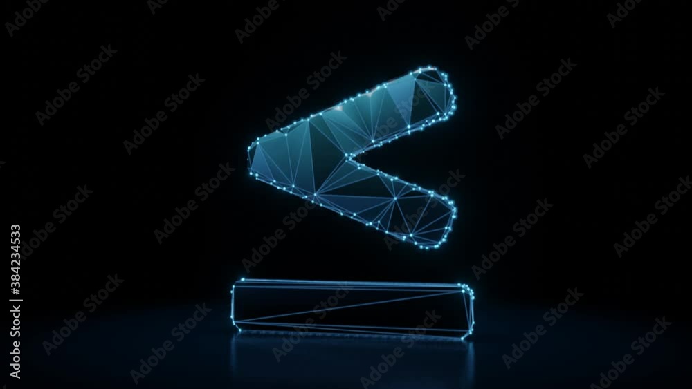 3d rendering 4k fly through wireframe neon glowing symbol of less than ...