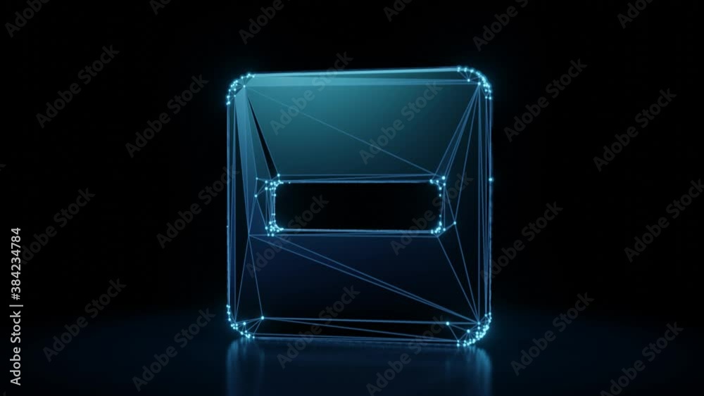 3d rendering 4k fly through wireframe neon glowing symbol of bold minus ...