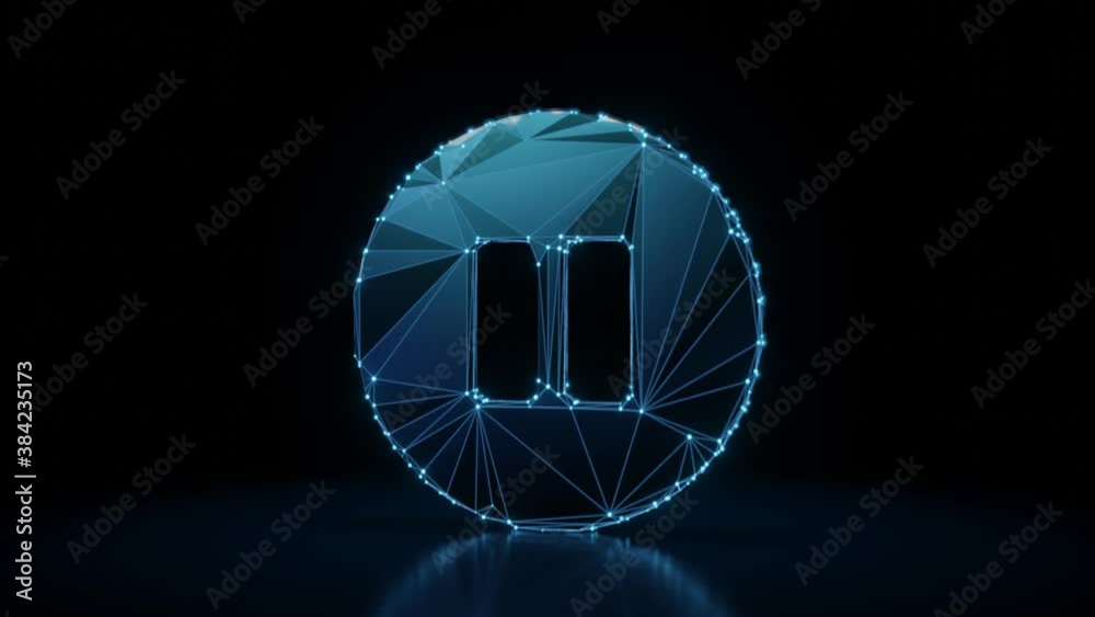 3d rendering 4k fly through wireframe neon glowing symbol of inverted ...