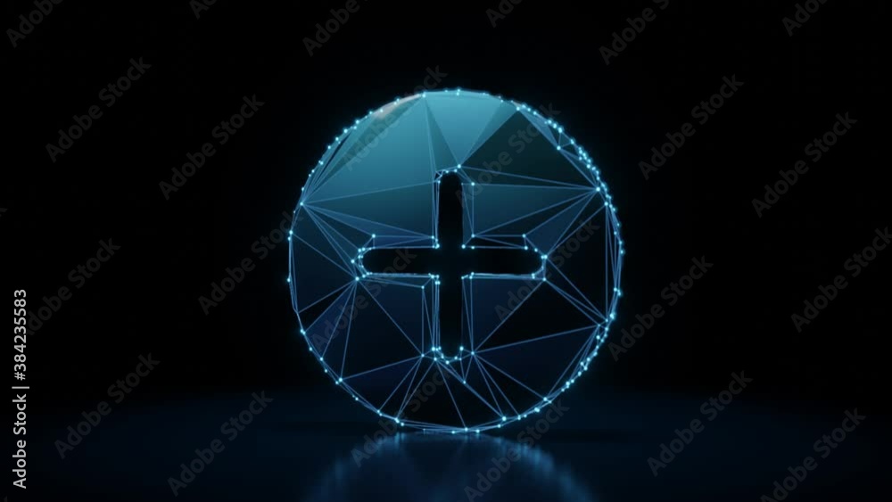 3d rendering 4k fly through wireframe neon glowing symbol of plus in ...