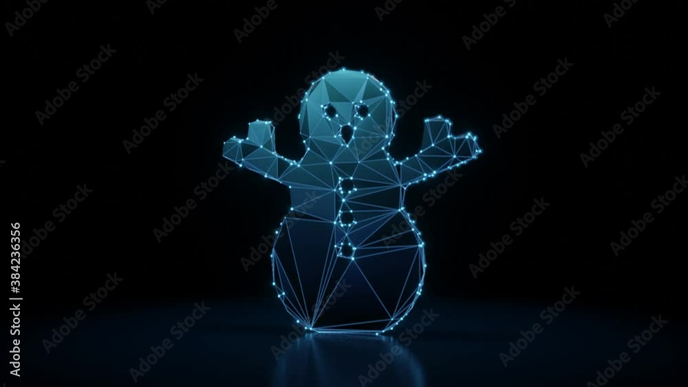 3d rendering 4k fly through wireframe neon glowing symbol of snowman ...