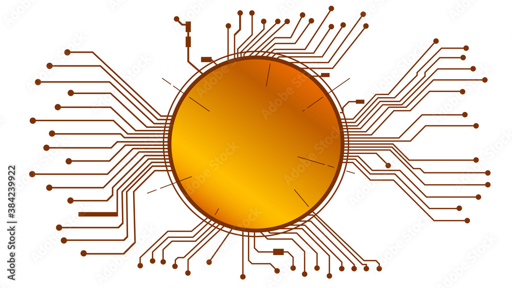 Golden digital circle with circuit board tracks with copy space ...