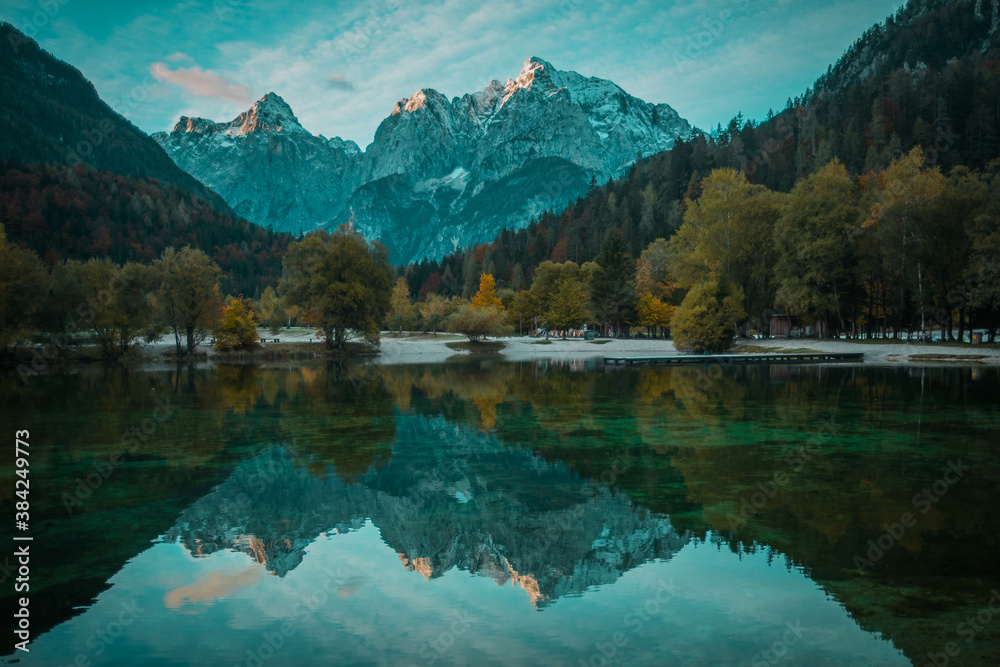 Beautiful lake jasna in kranjska gora with visible reflections of Razor ...
