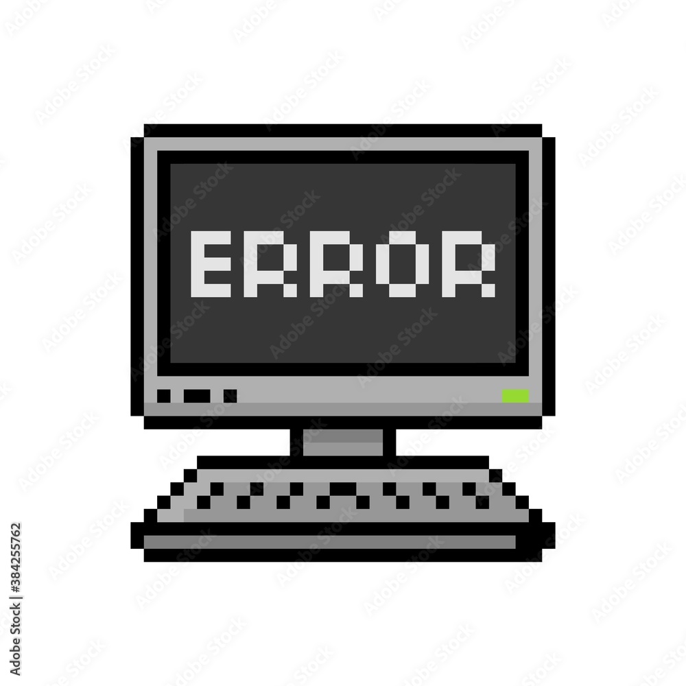 Vetor de Pixel art 8-bit computer monitor with keyboard and text ERROR ...