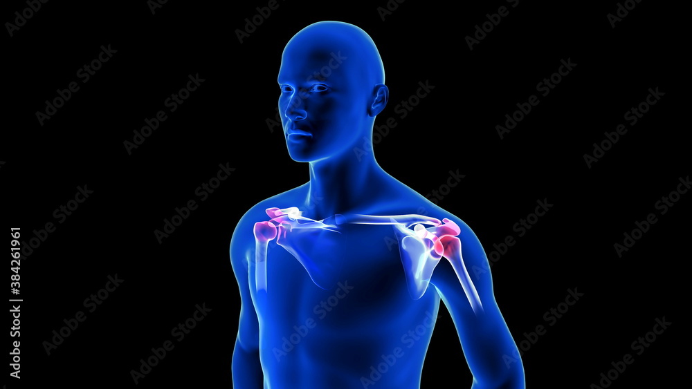 Shoulders Pain close-up illustration. Blue Human Anatomy Body 3D Scan ...