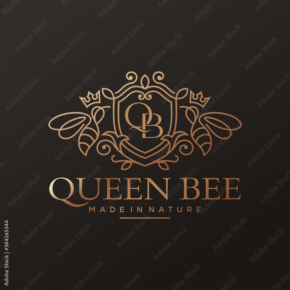 Queen bee luxury logo. Bee honey graphic design template vector ...