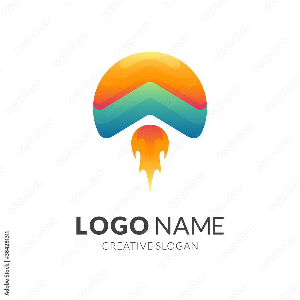 rocket arrow logo, arrow, sun and fire Combination logo with 3d style ...