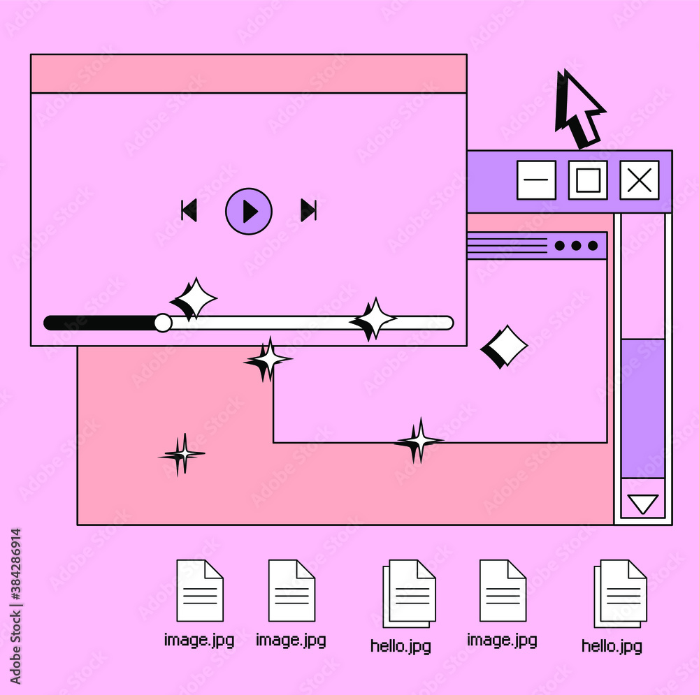 Collage of user interface elements, UI and UX theme. Trendy cover in ...