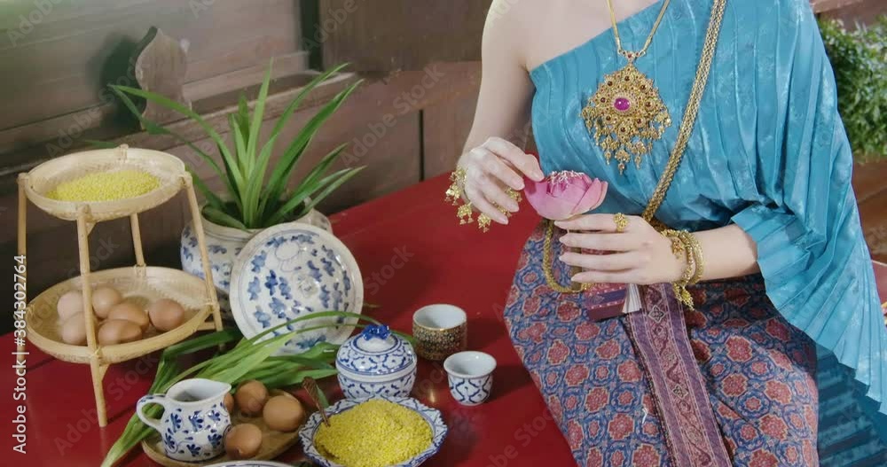 A beautiful asian female chef dress on Ayutthaya cultural fashion ...