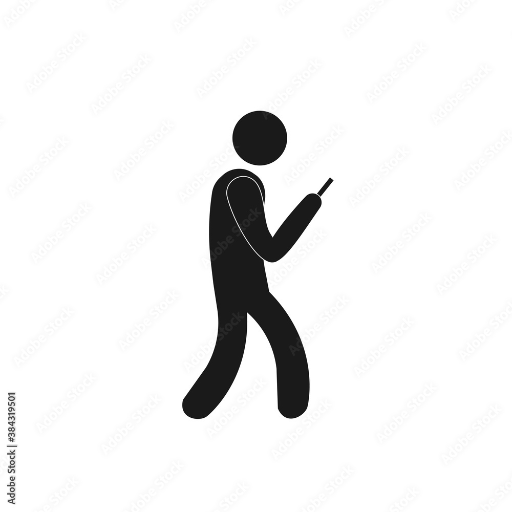 Man icon looking at the smartphone while walking Stock Vector | Adobe Stock