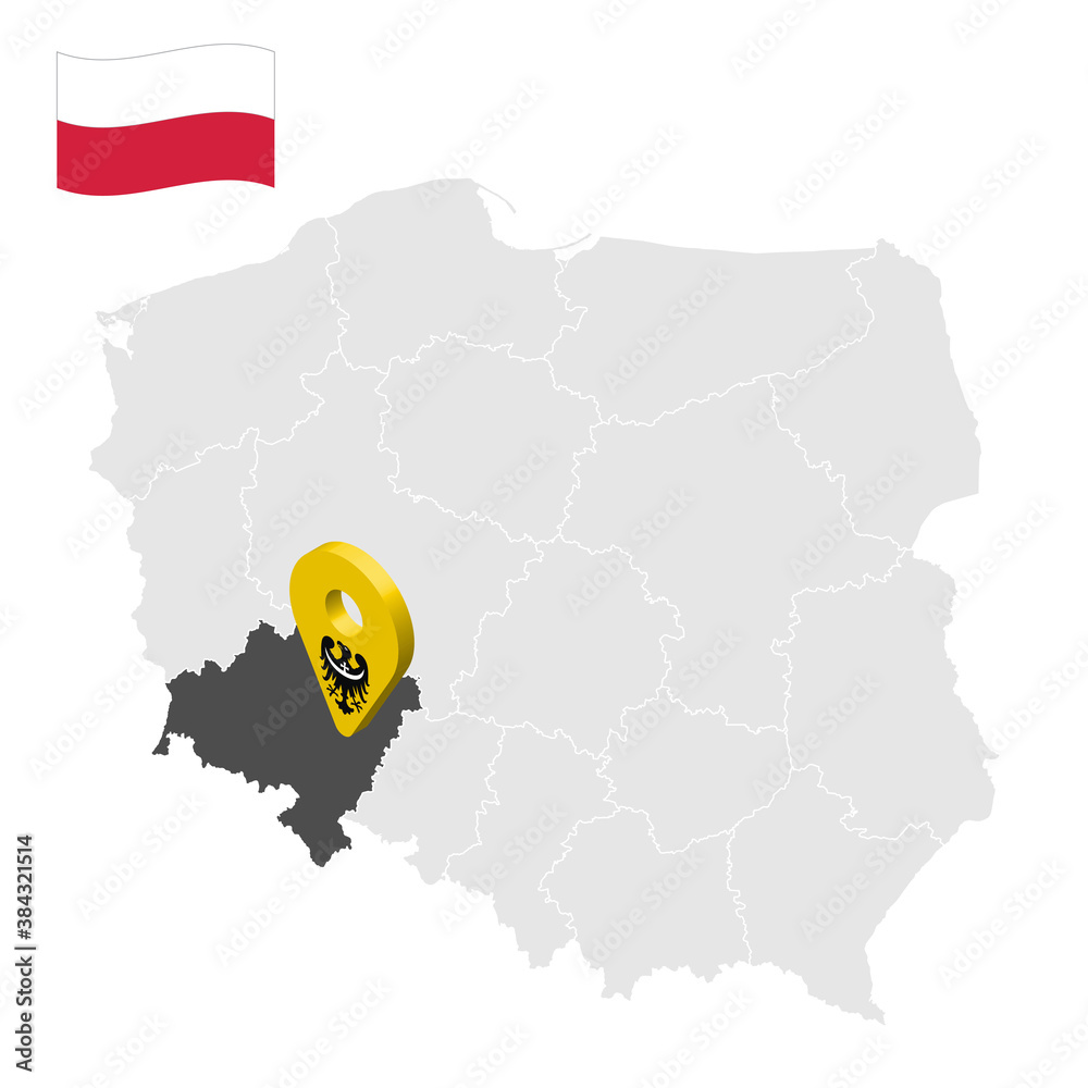 Location of Lower Silesia Province on map Poland. 3d location sign ...