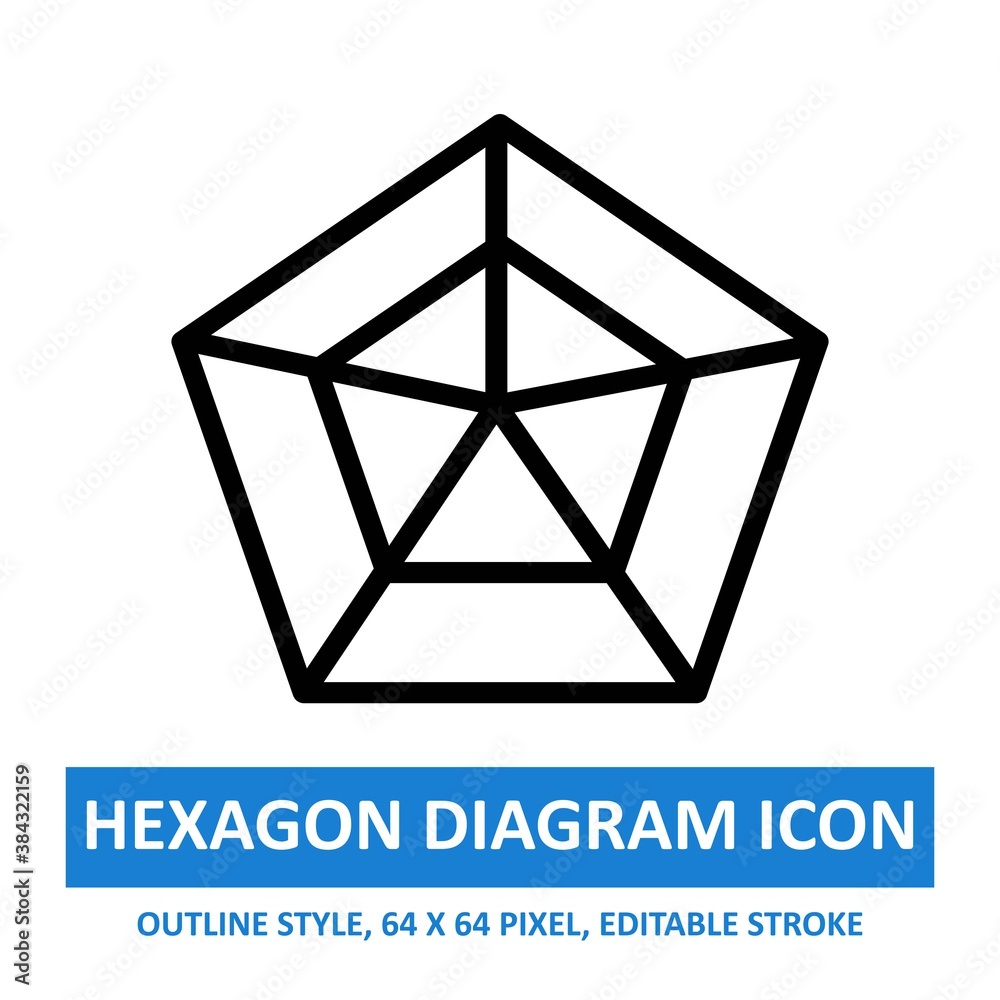 hexagon diagram icon outline style on white background. chart and ...