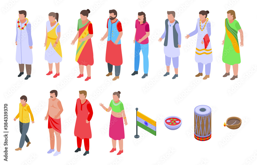 Indians icons set. Isometric set of Indians vector icons for web design ...