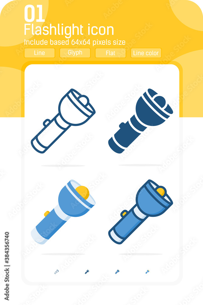 Flashlight premiun icon with multiple style isolated on white ...