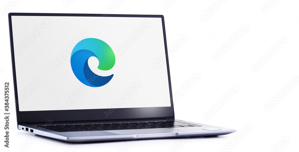 Laptop computer displaying logo of Microsoft Edge Stock Photo | Adobe Stock