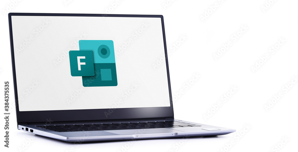 Laptop computer displaying logo of Microsoft Forms Stock Photo | Adobe ...