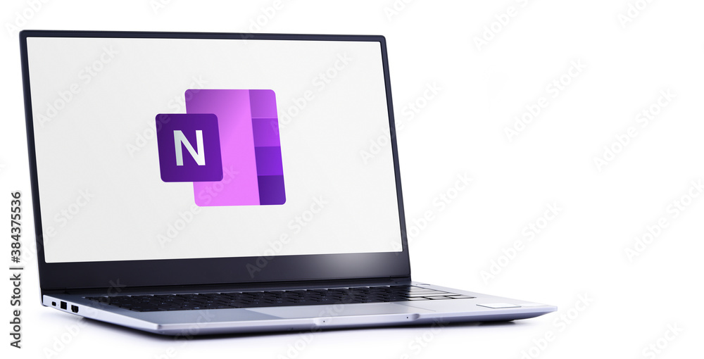 Laptop computer displaying logo of Microsoft OneNote Stock Photo ...