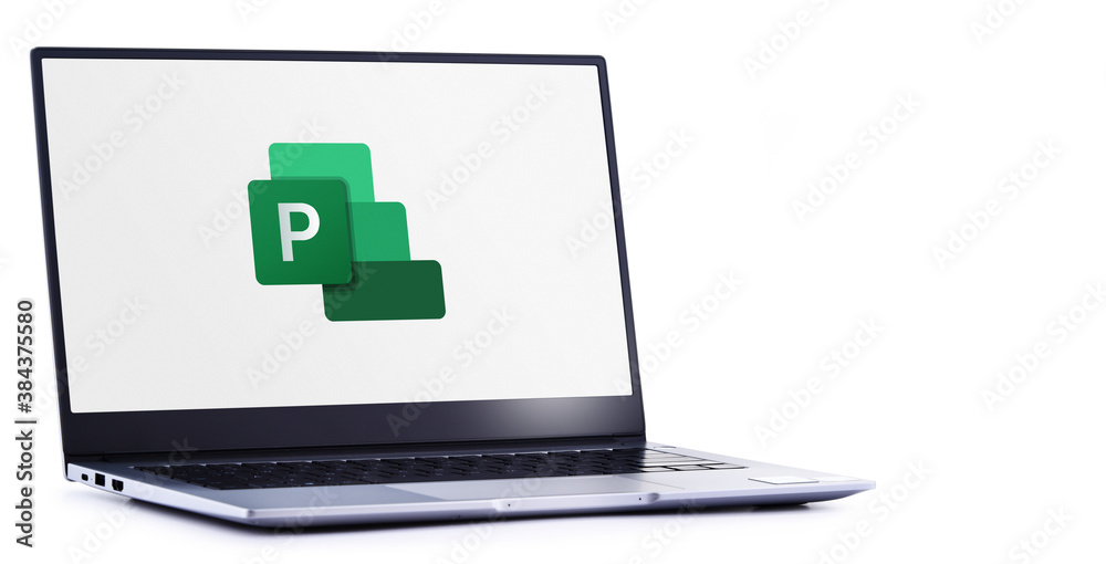 Laptop computer displaying logo of Microsoft Project Stock Photo ...