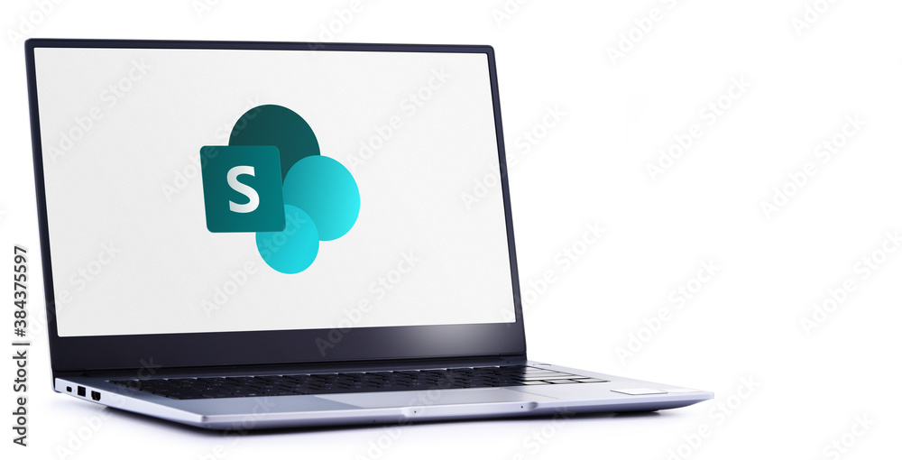 Laptop computer displaying logo of SharePoint Stock Photo | Adobe Stock