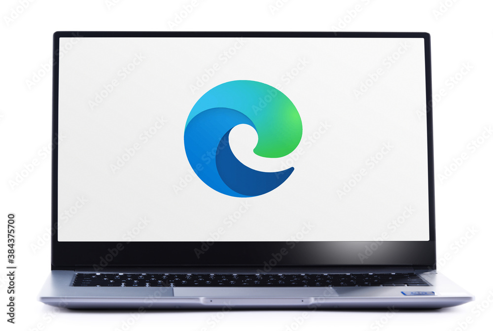 Laptop computer displaying logo of Microsoft Edge Stock Photo | Adobe Stock