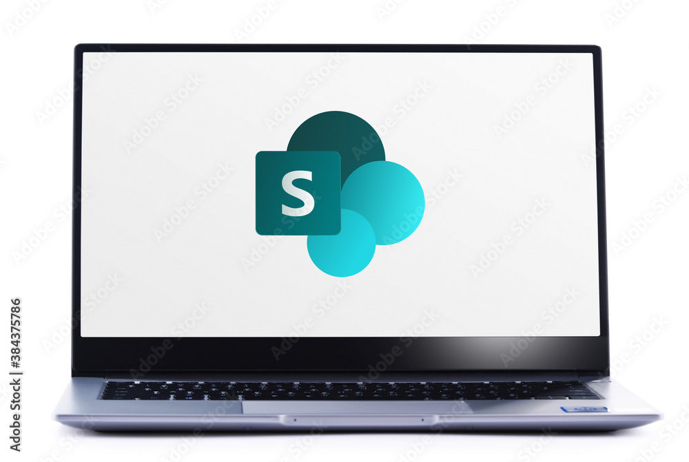 Laptop computer displaying logo of SharePoint Stock-Foto | Adobe Stock