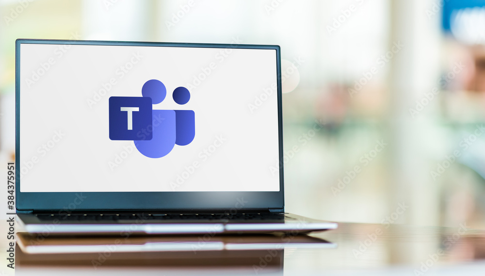 Laptop computer displaying logo of Microsoft Teams Stock Photo | Adobe ...