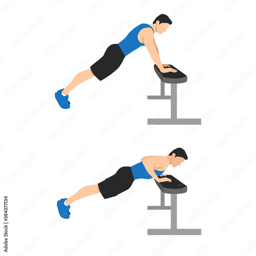 Chest Exercises. Incline Push Up. Flat Design Bodybuilder Character ...