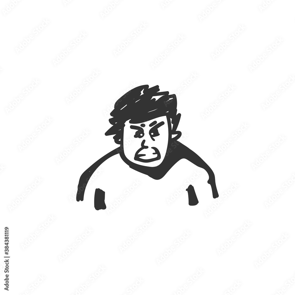 Anger feeling icon. Angry, irritated man. Outline sketch drawing.Human ...