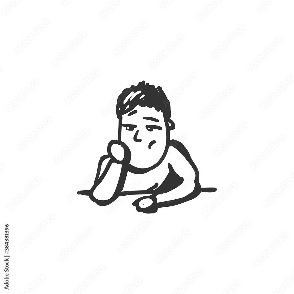 Boredom feeling icon. Bored man. Outline sketch drawing. Human emotions ... Boredom feeling icon. Bored man. Outline sketch drawing. Human emotions ...