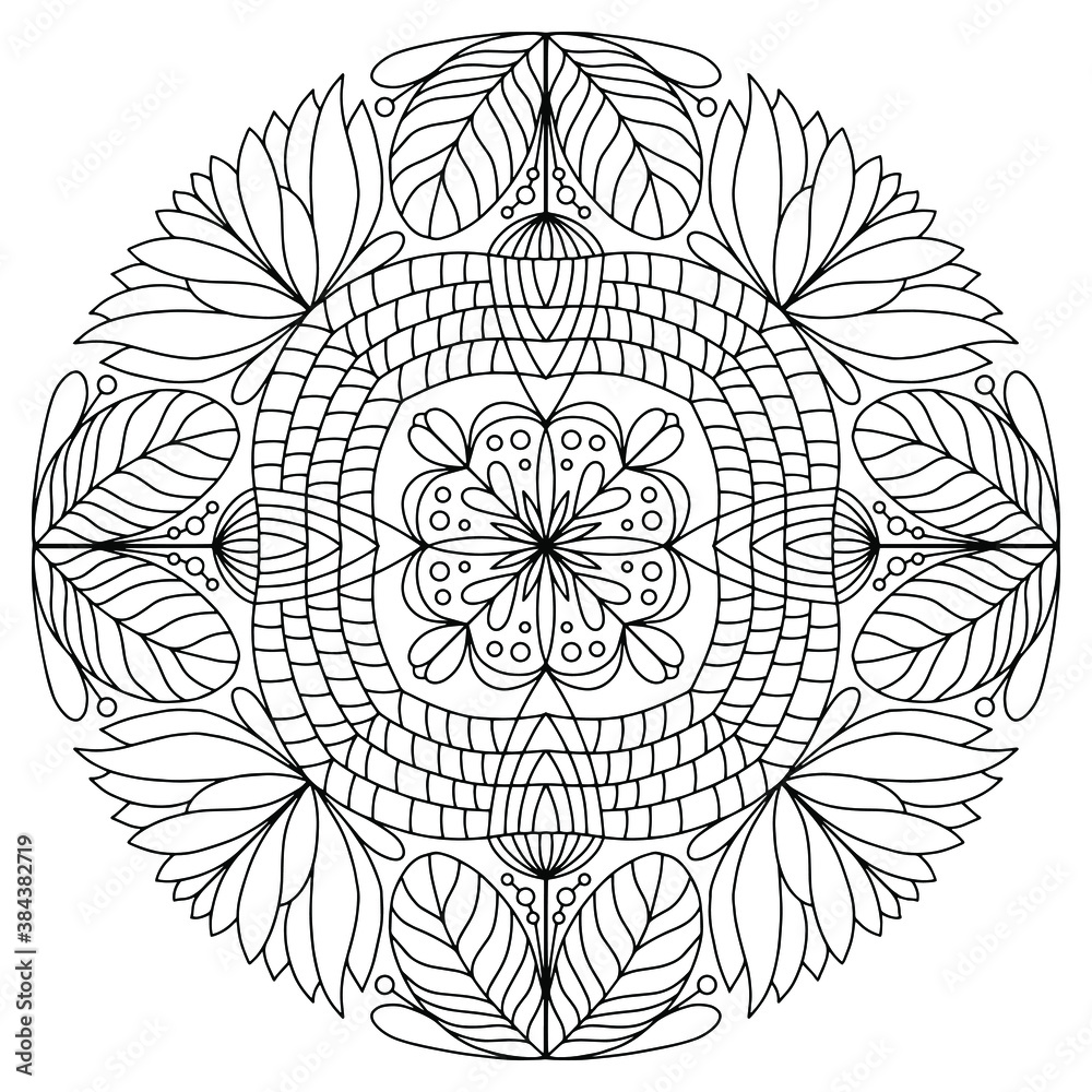 Mandala hand drawn and traced. Outline vector illustration isolated on ...